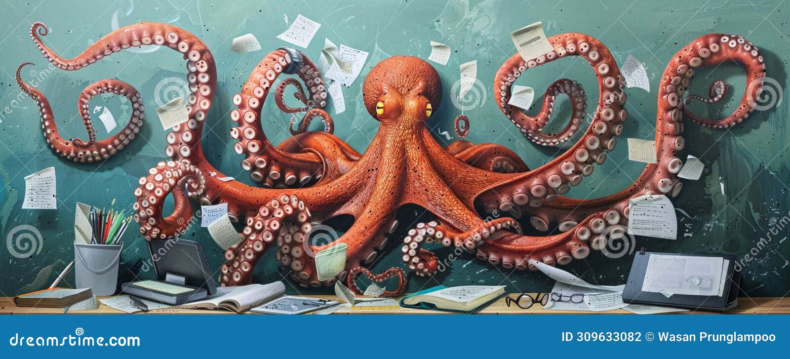 Organized and Helpful Octopus at Work Using Its Tentacles for Efficient ...