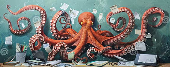 Organized and Helpful Octopus at Work Using Its Tentacles for Efficient ...