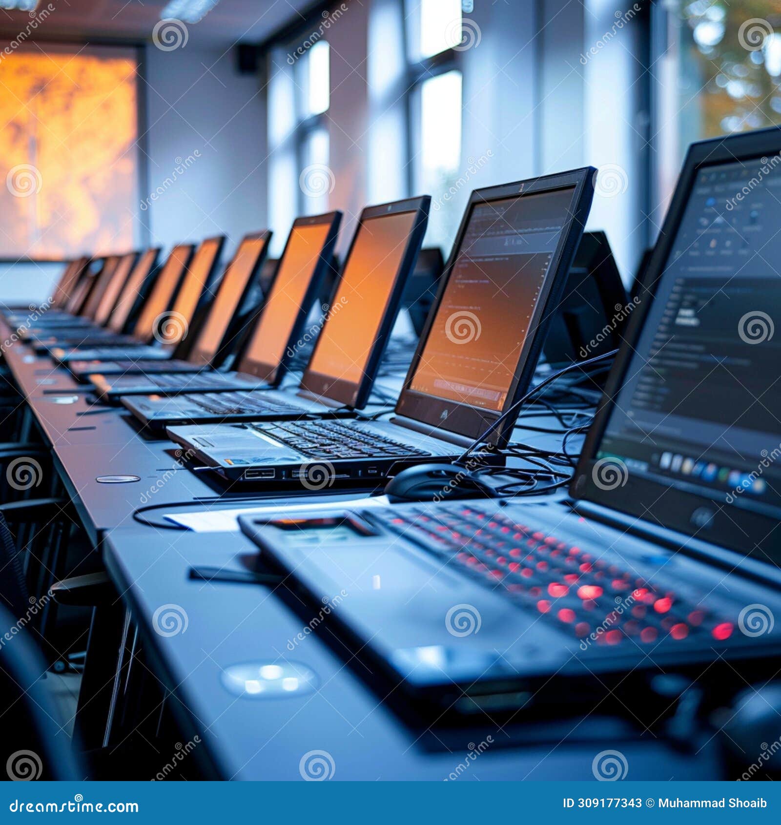 Organized Learning Environment Laptops Arranged Neatly in Training Room ...