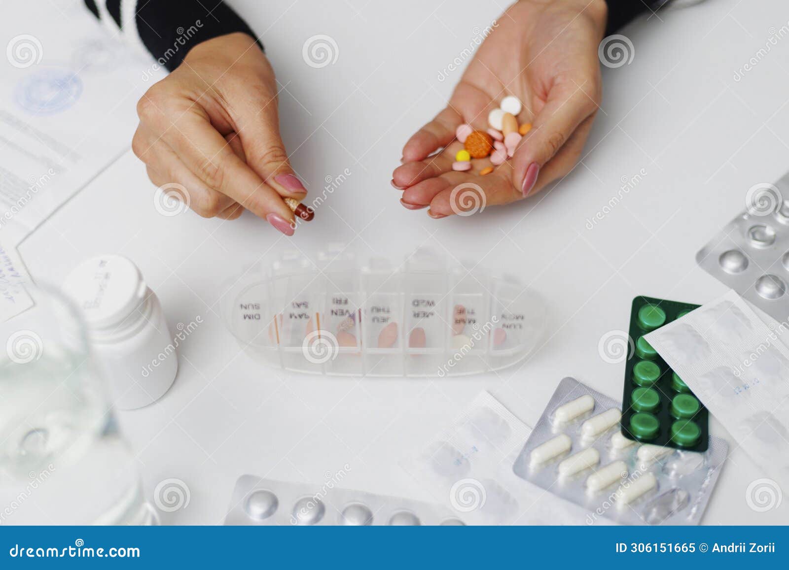 Organized daily Medication on White Background Stock Image - Image of ...