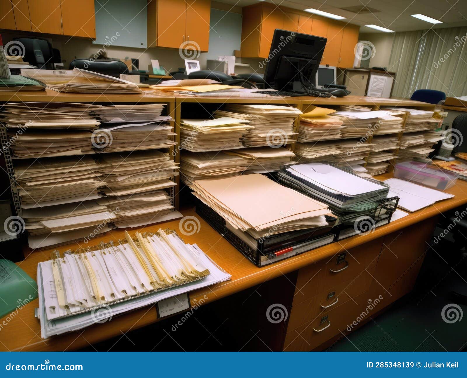 Organized Office Desk with Folder Stack Stock Illustration ...