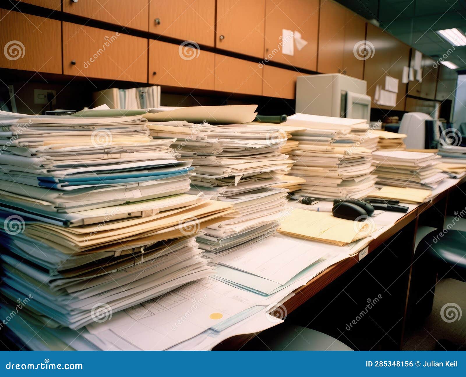 Organized Office Desk with Folder Stack Stock Illustration ...