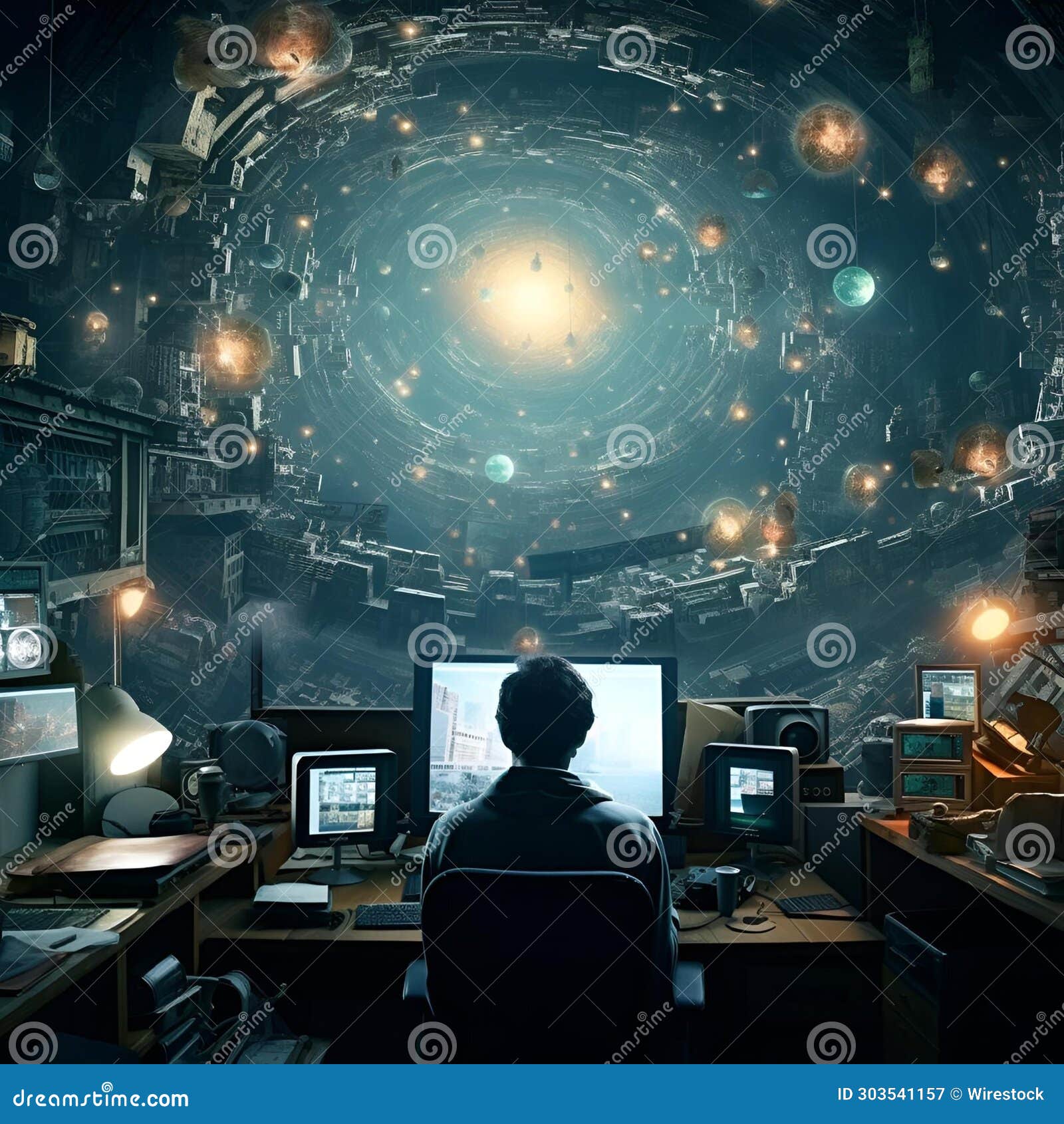 A Computer Workstation in the Middle of an Office with Several ...