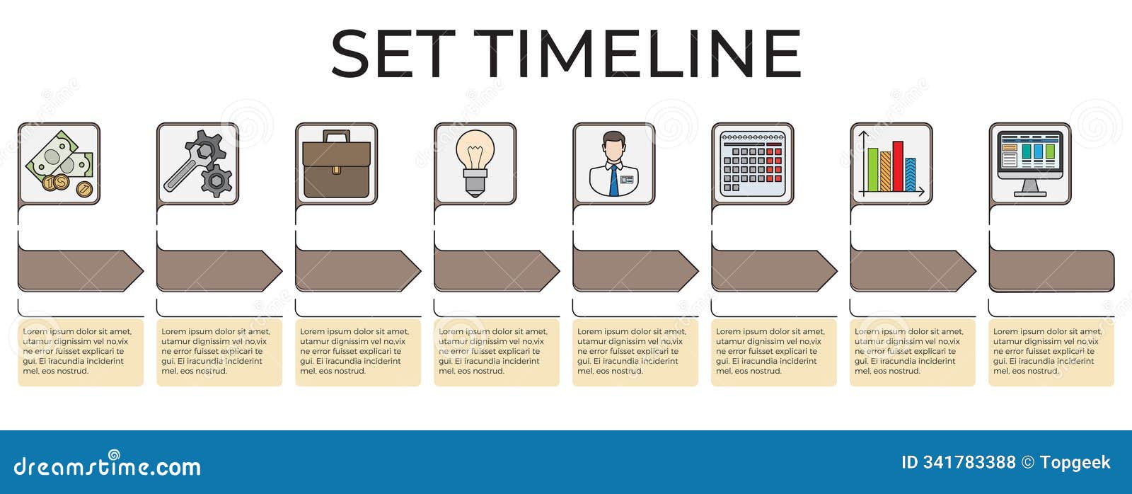Timeline Visualization with Icons for Business Planning and Development ...