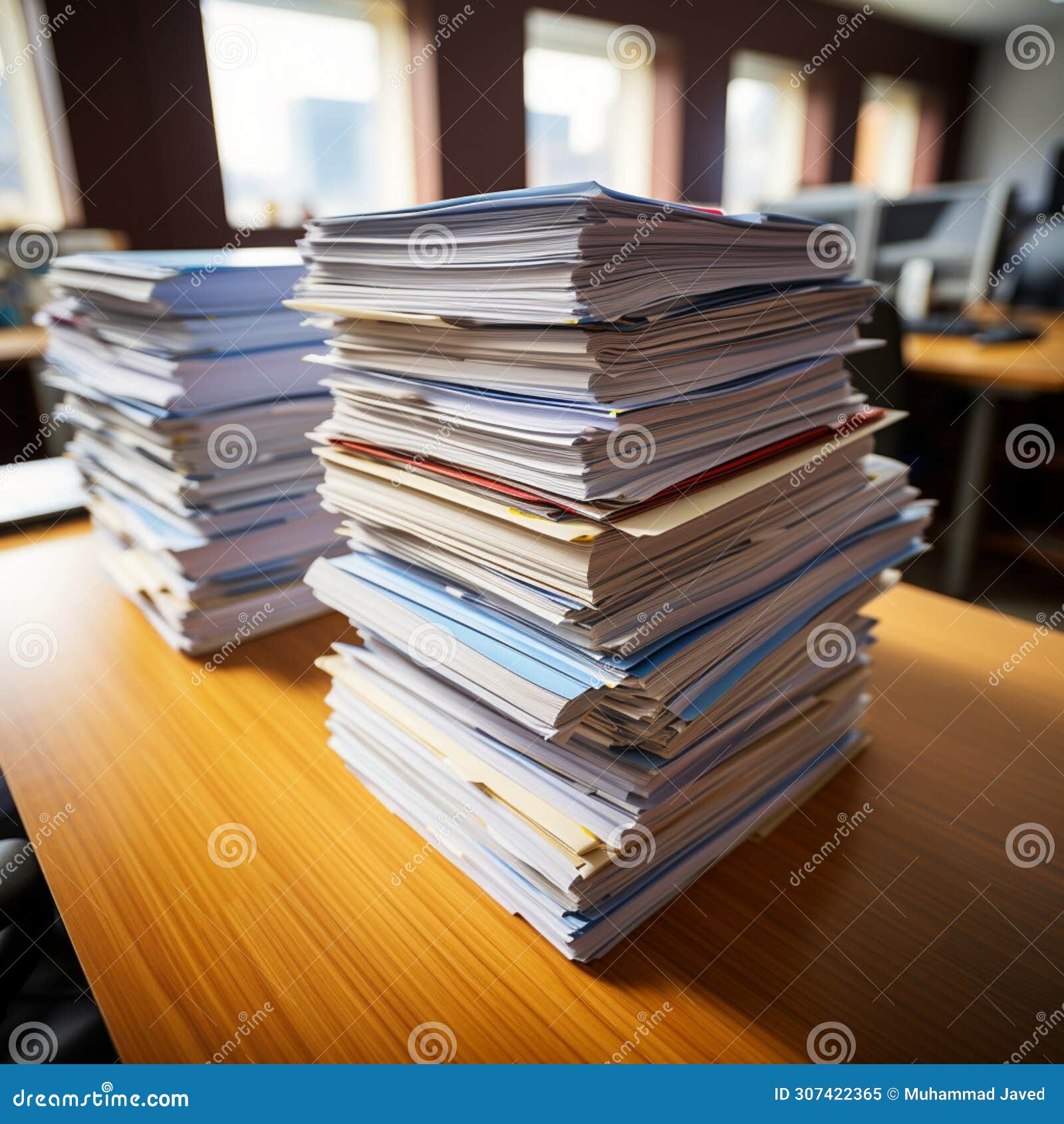 Organized Stack of Printed Documents for Efficient Office Management ...