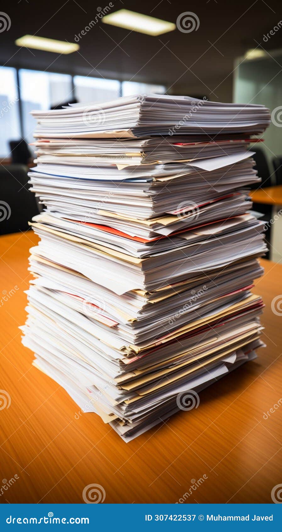 Organized Stack of Printed Documents for Efficient Office Management ...