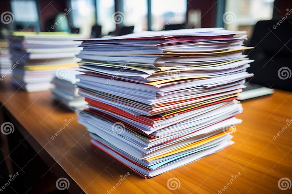 Organized Stack of Printed Documents for Efficient Office Management ...