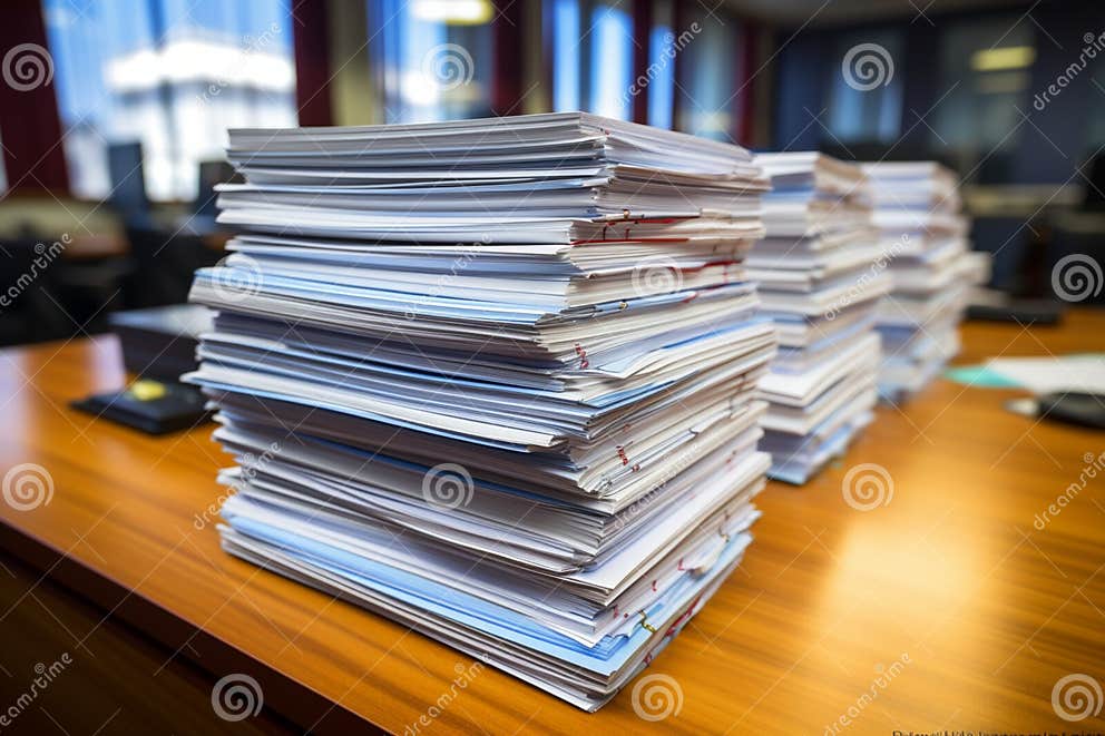 Organized Stack of Printed Documents for Efficient Office Management ...