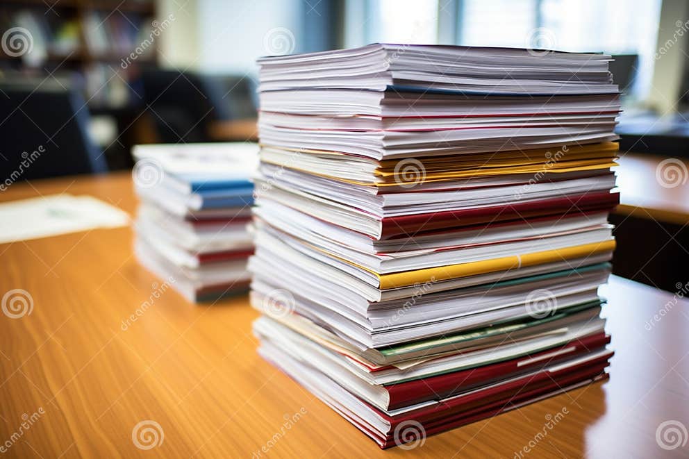 Organized Stack of Printed Documents for Efficient Office Management ...
