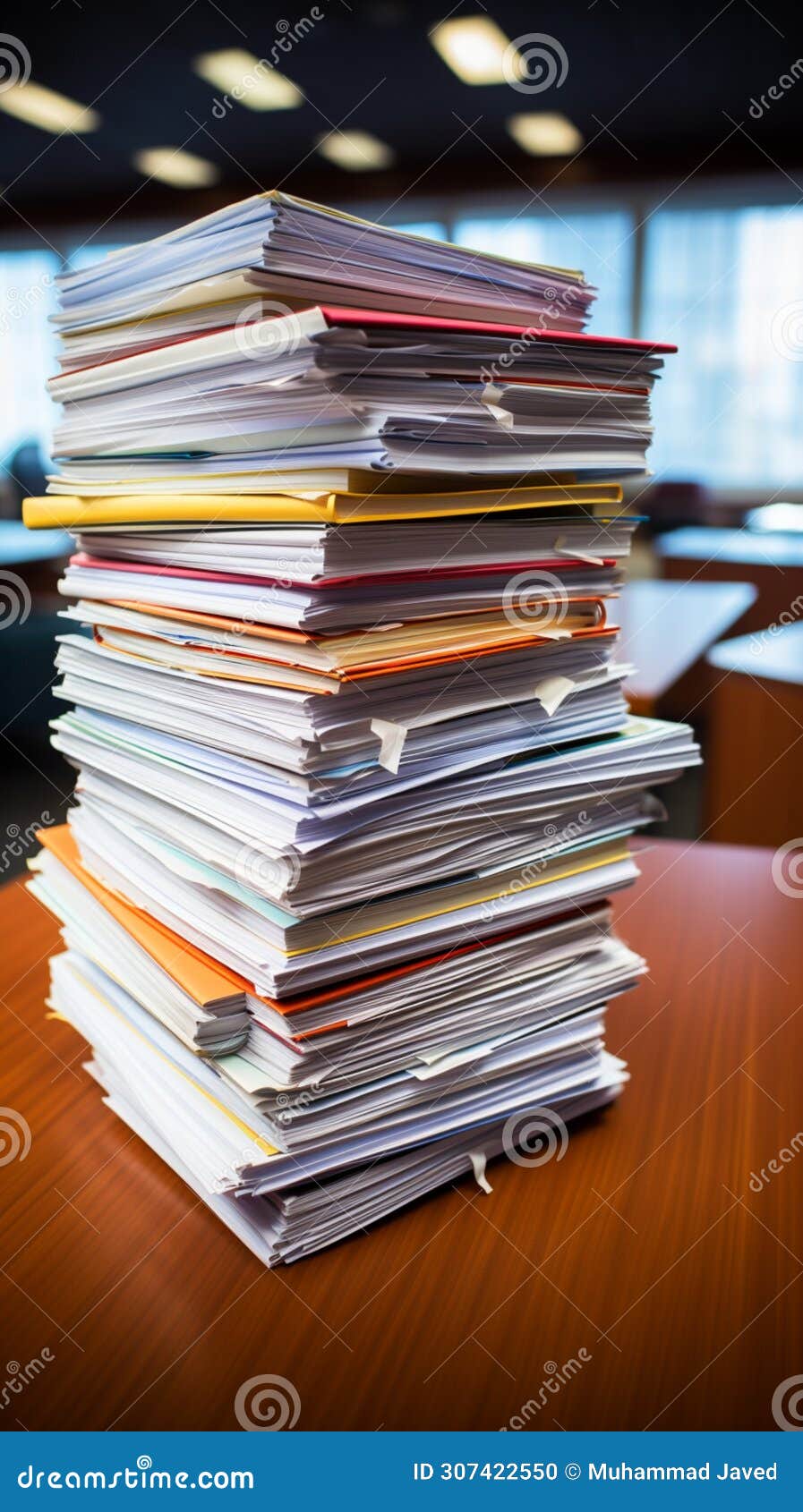 Organized Stack of Printed Documents for Efficient Office Management ...