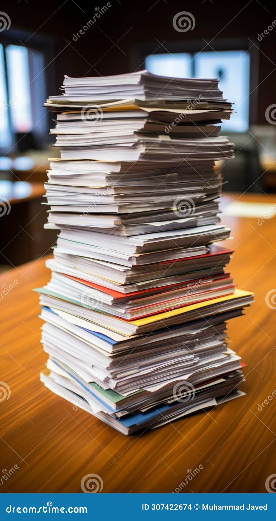 Organized Stack of Printed Documents for Efficient Office Management ...