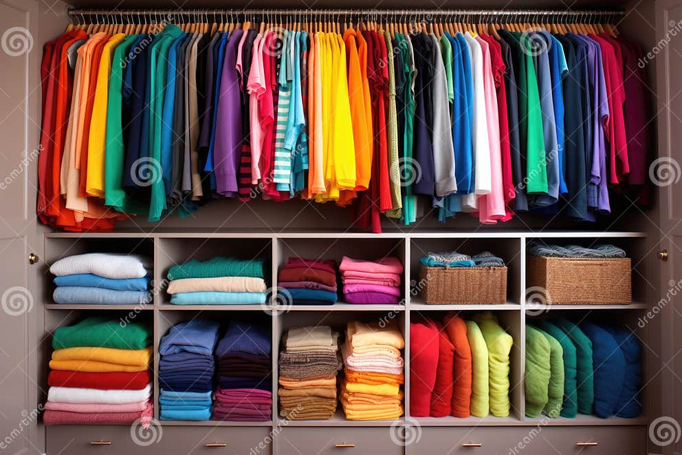 Organized Wardrobe with Color-coded Garments Stock Illustration ...