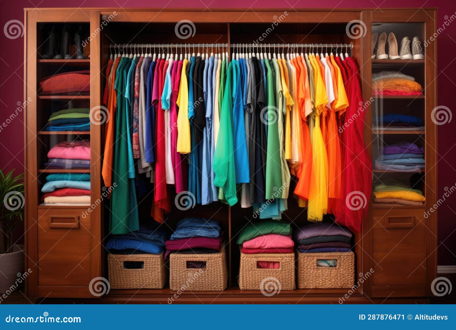 Organized Wardrobe with Color-coded Garments Stock Image - Image of ...