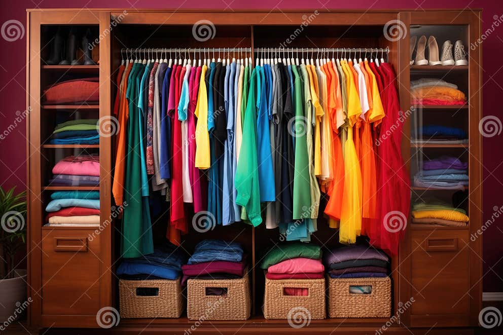 Organized Wardrobe with Color-coded Garments Stock Illustration - Illustration of neatness ...