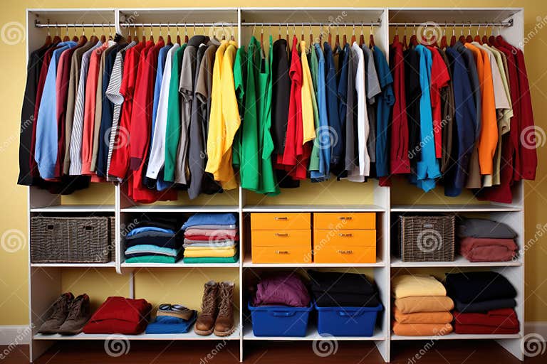 Organized Wardrobe with Color-coded Garments Stock Photo - Image of ...