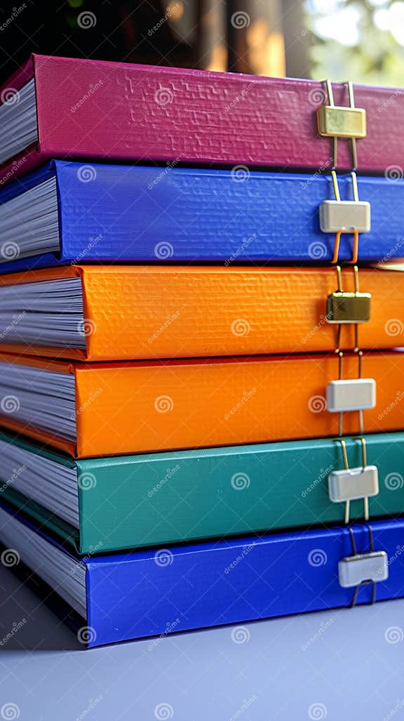 Organized Workspace Stack of Colorful File Folders on Office Table ...