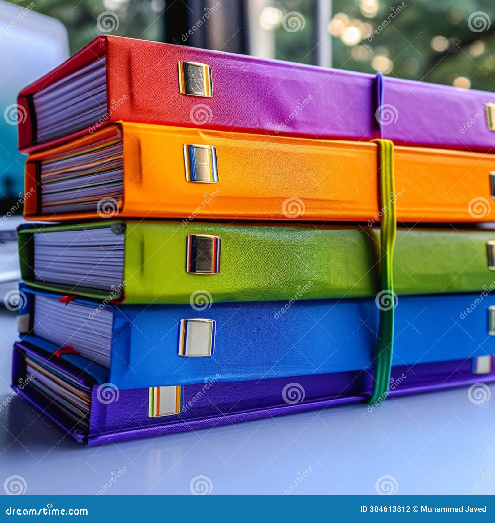 Organized Workspace Stack of Colorful File Folders on Office Table ... Organized Workspace Stack of Colorful File Folders on Office Table ...