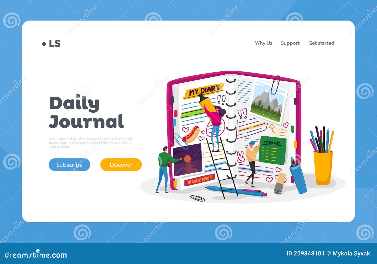 Organizer, Notebook for Memory or Messages Landing Page Template. Tiny ...