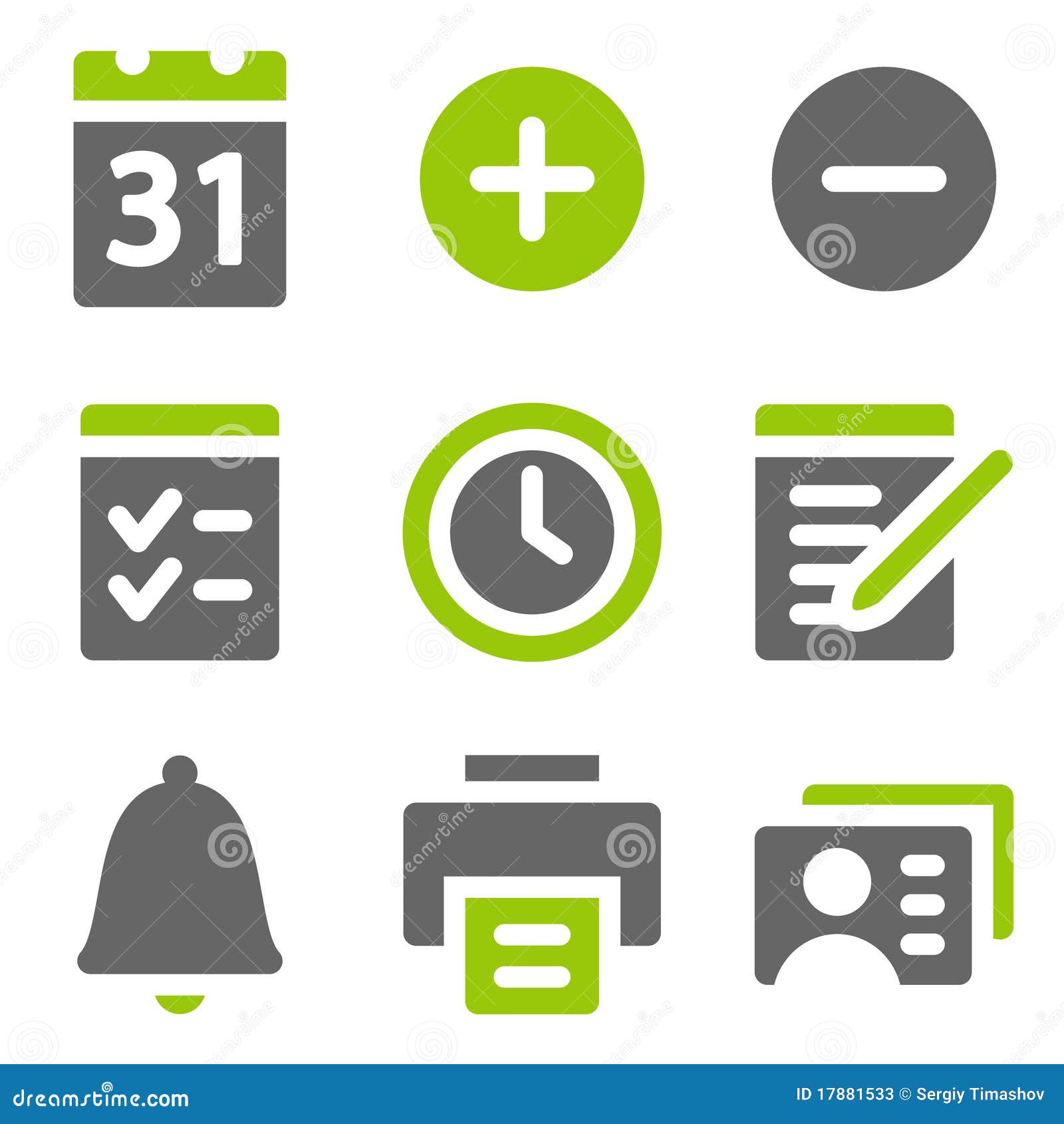 Organizer Web Icons, Green Grey Solid Icons Stock Vector - Illustration ...