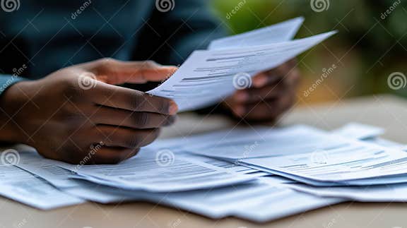Organizing Documents with Hands Holding Papers, Focused on Details ...