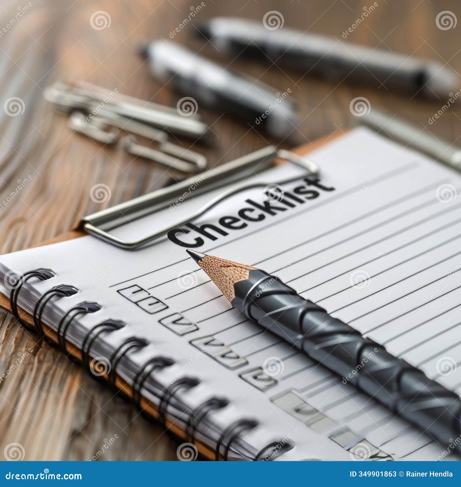 Organizing Tasks with a Checklist and Pencil on a Wooden Table Stock ...