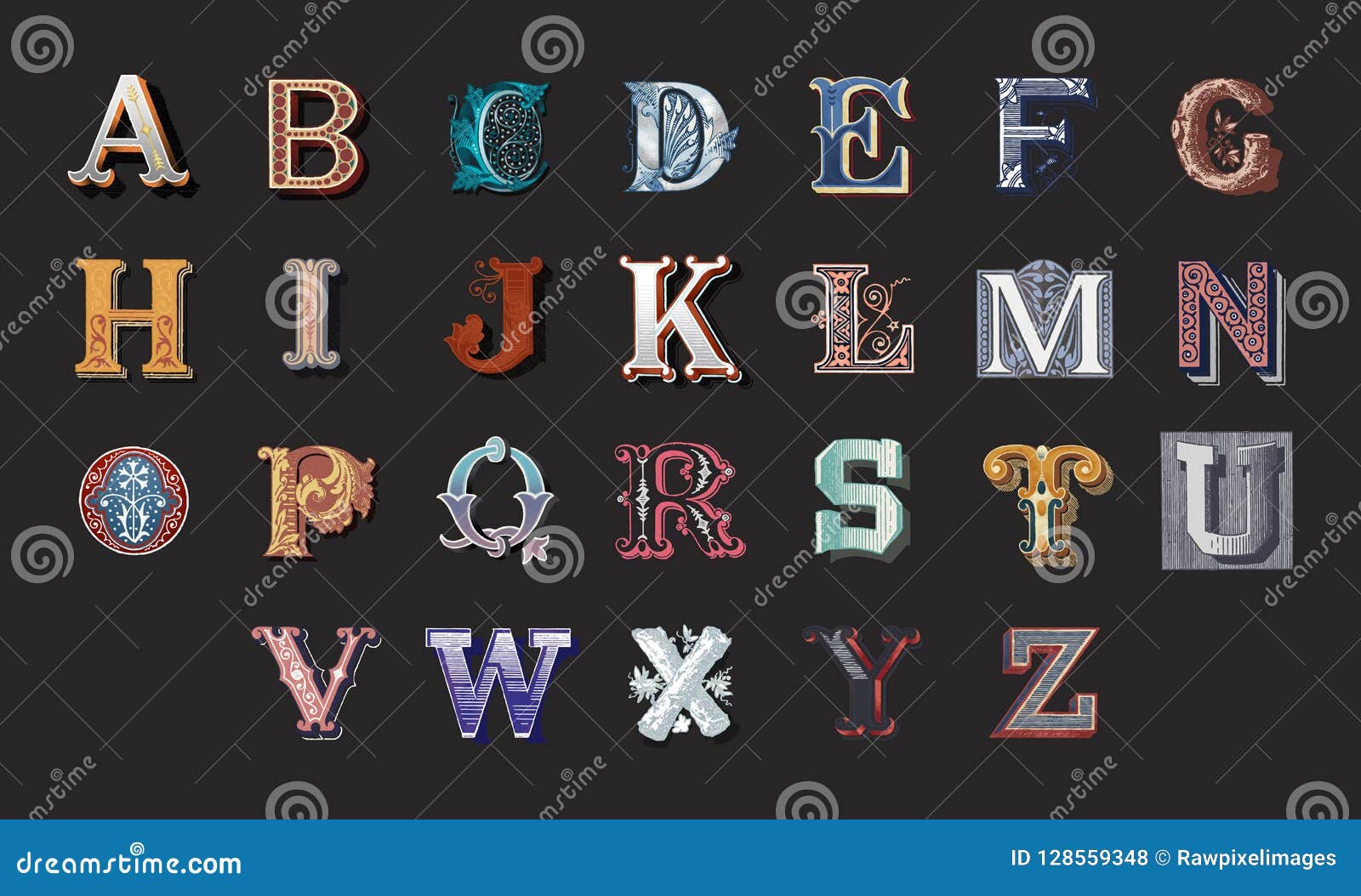 The Alphabet Set of Capital Vintage Letters Stock Vector - Illustration ...
