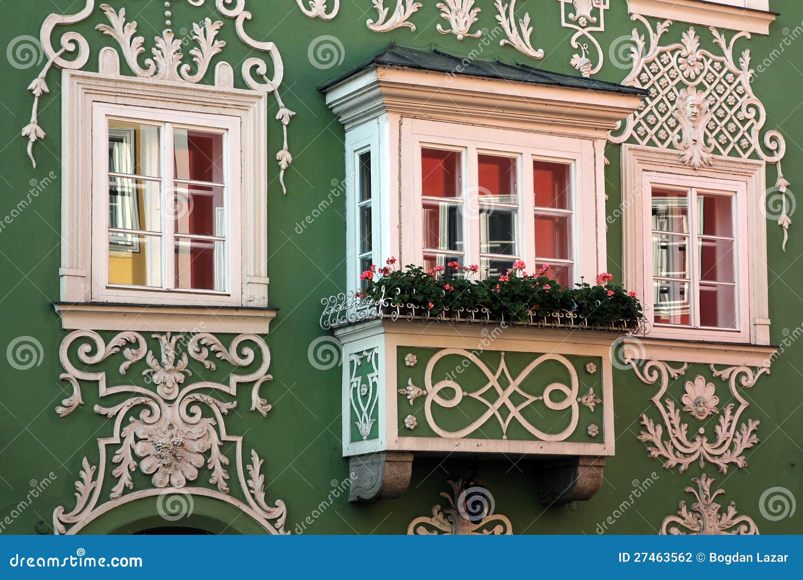 Oriel Window in Scharding, Austria Stock Photo - Image of small ...