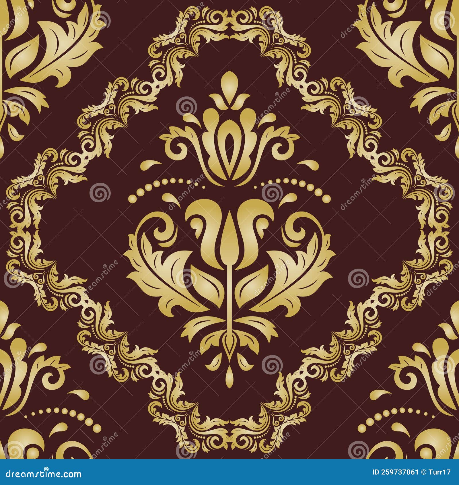 Orient Damask Seamless Vector Background with Arabesques Stock Vector ...