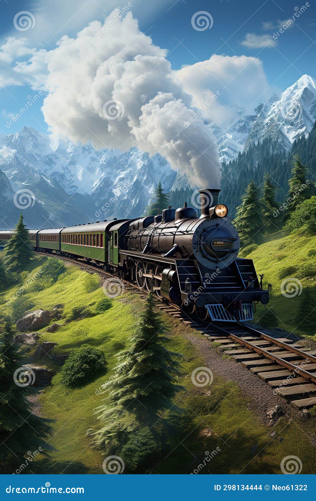 The Orient Express Train Moving at Speed with Mountains Generative AI ...