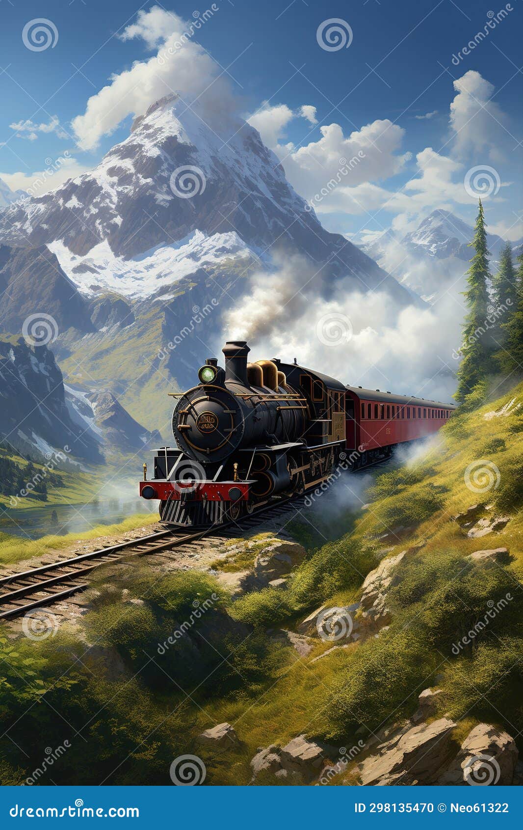 The Orient Express Train Moving at Speed with Mountains Generative AI ...