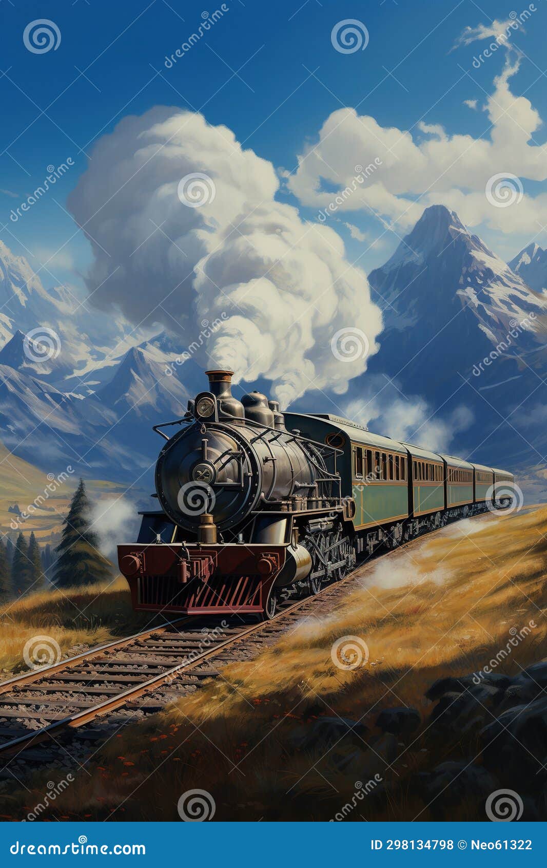 The Orient Express Train Moving at Speed with Mountains Generative AI ...