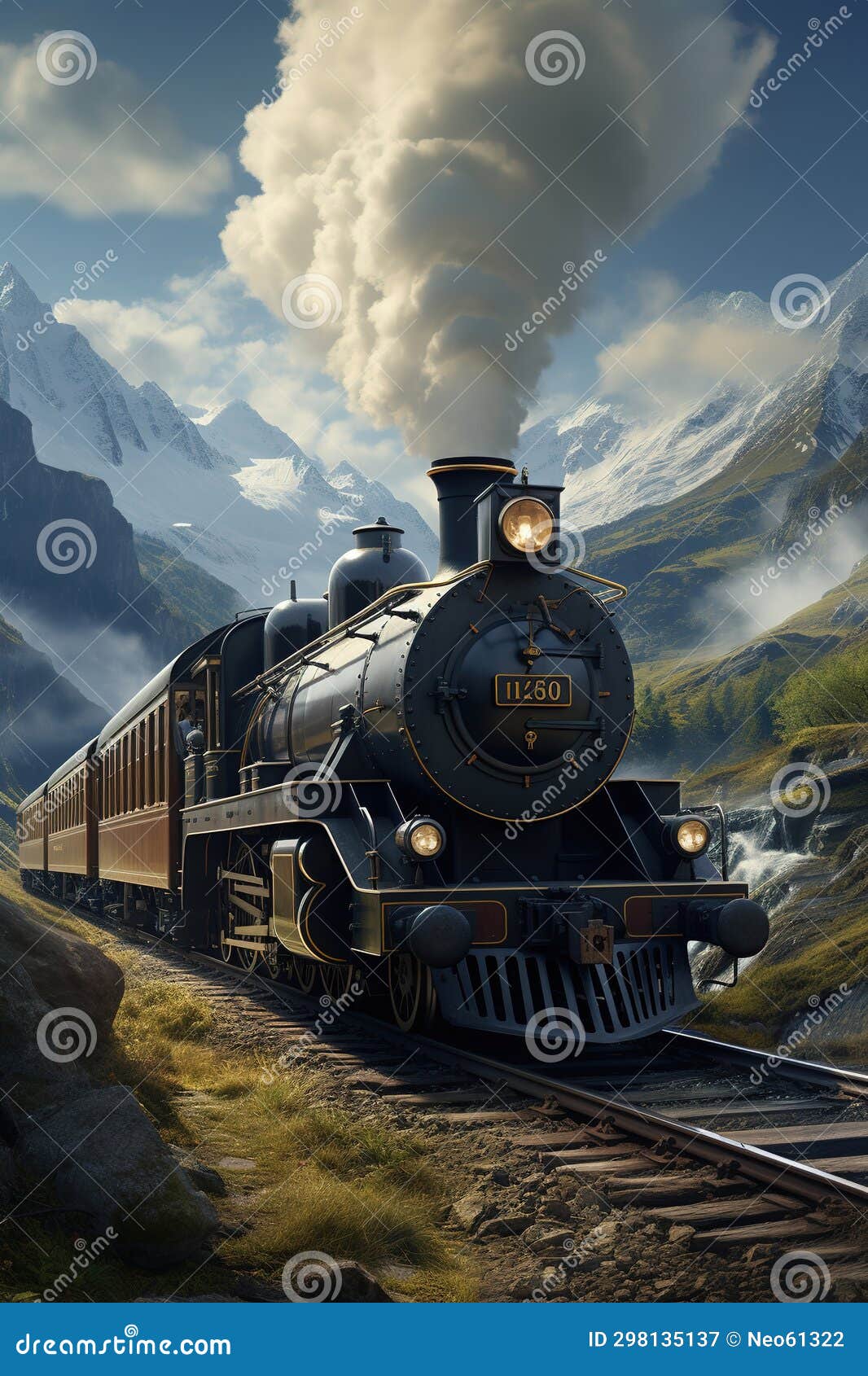 The Orient Express Train Moving at Speed with Mountains Generative AI ...