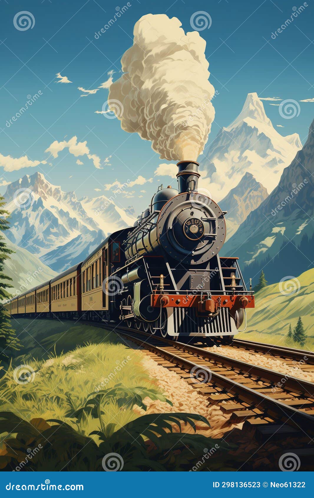 The Orient Express Train Moving at Speed with Mountains Generative AI ...