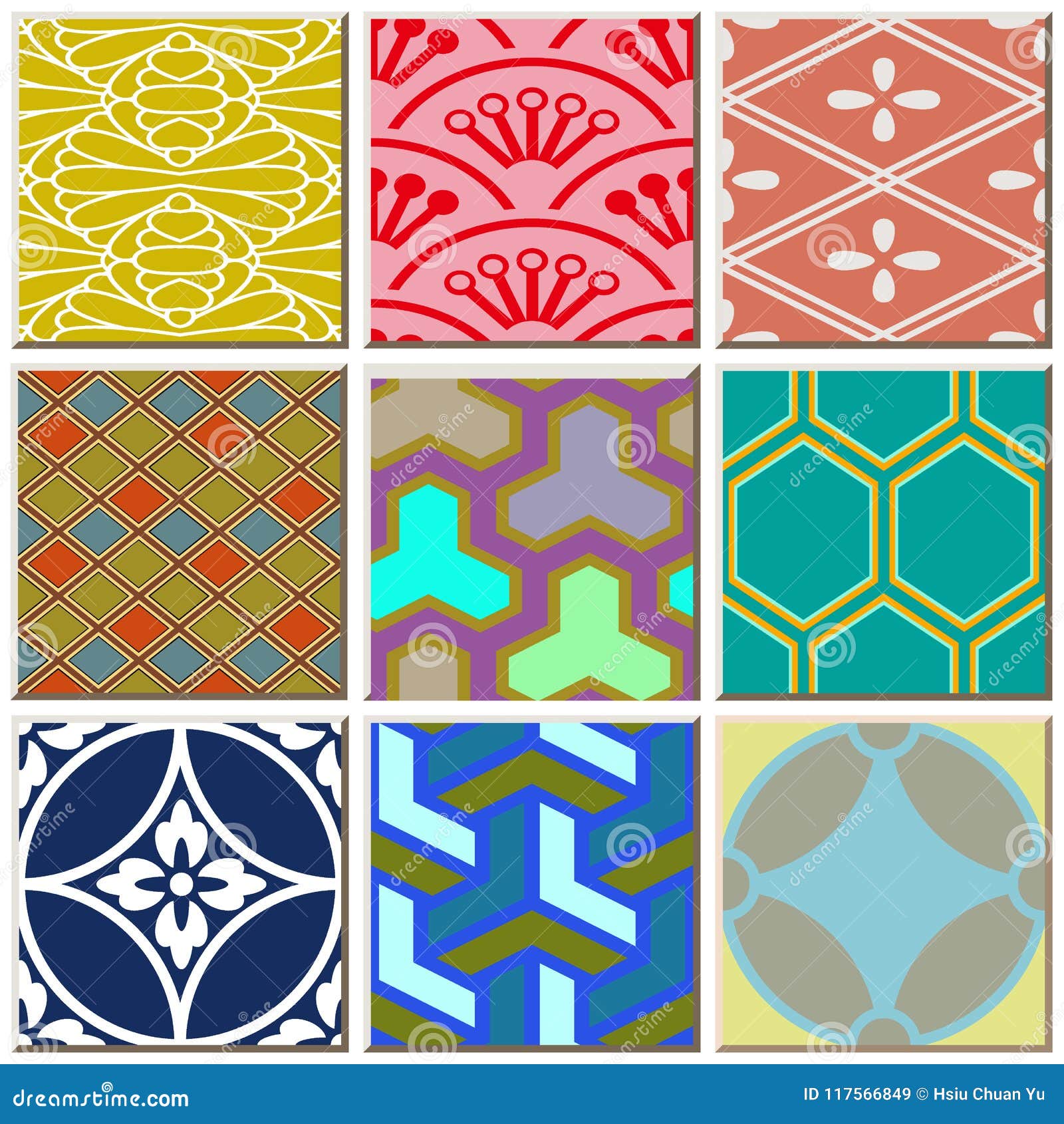 Oriental Antique Retro Ceramic Tile Pattern Combo Collection Set Stock ...