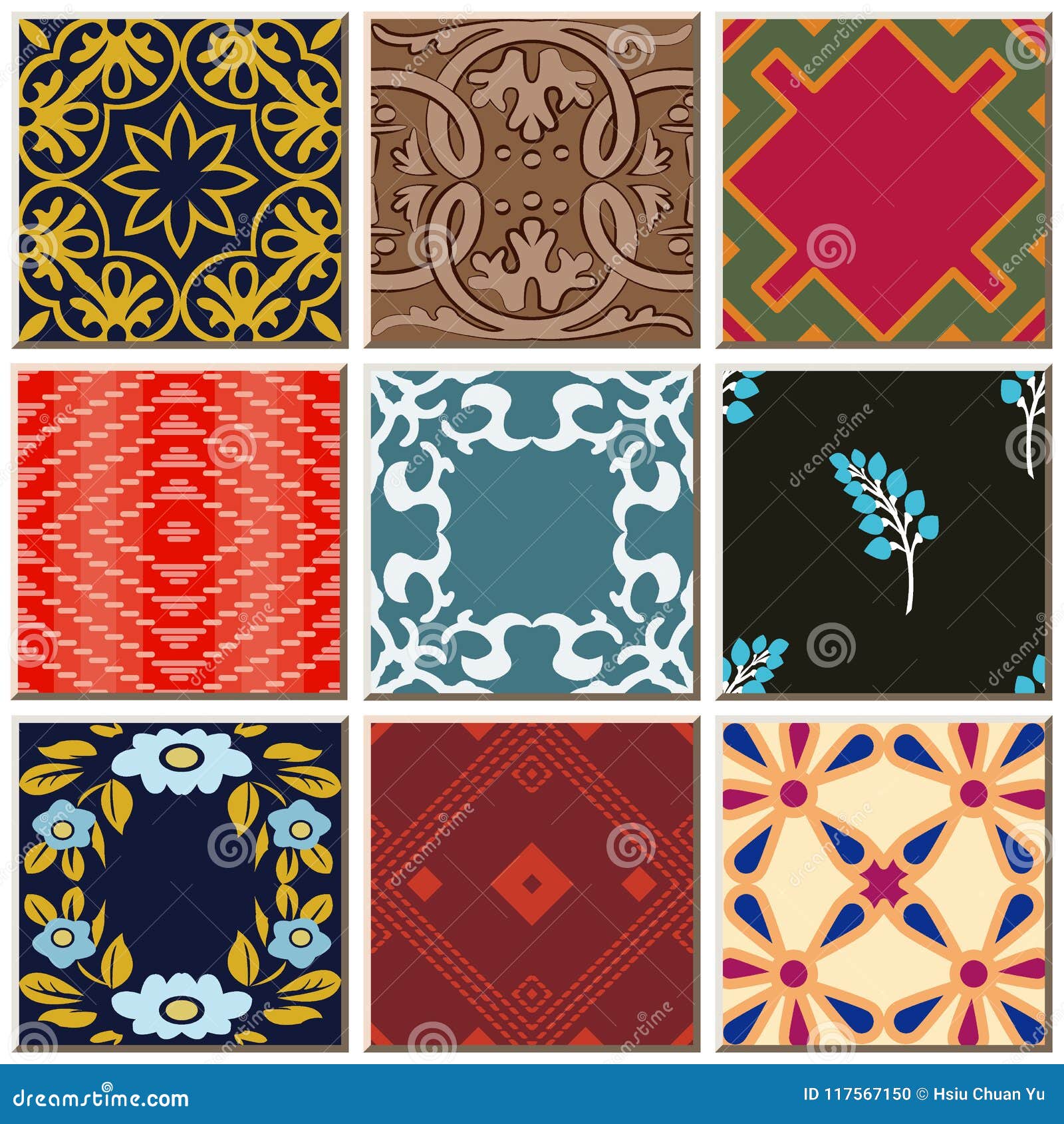 Oriental Antique Retro Ceramic Tile Pattern Combo Collection Set Stock ...