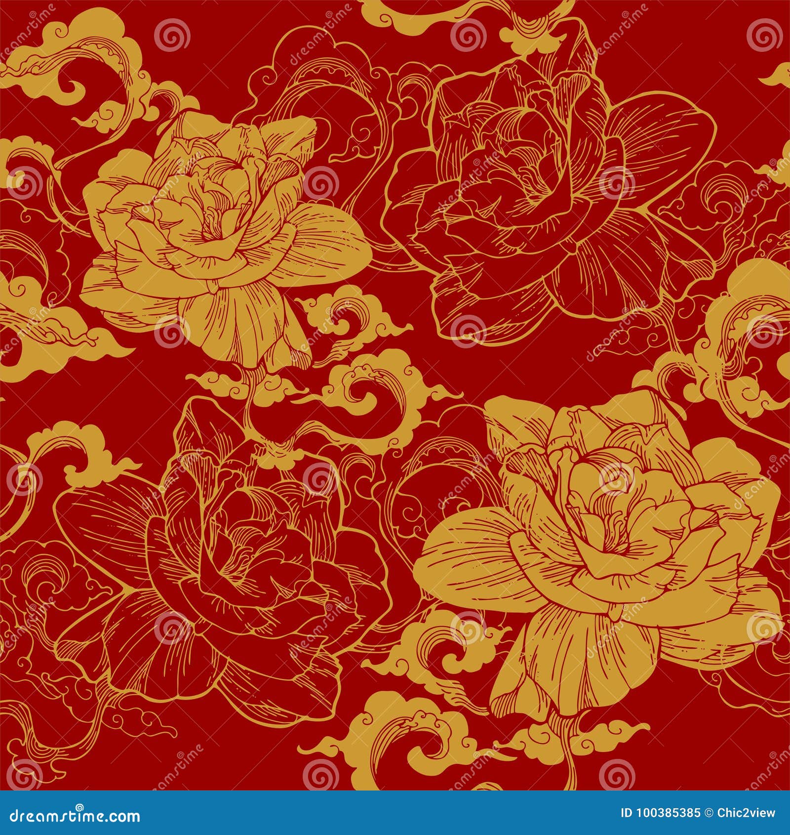 Oriental Cape Jasmine and and Aroma Cloud for Seamless Pattern with ...