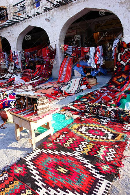 Oriental Carpets in Wakif Souk in Doha Qatar Stock Photo - Image of ...