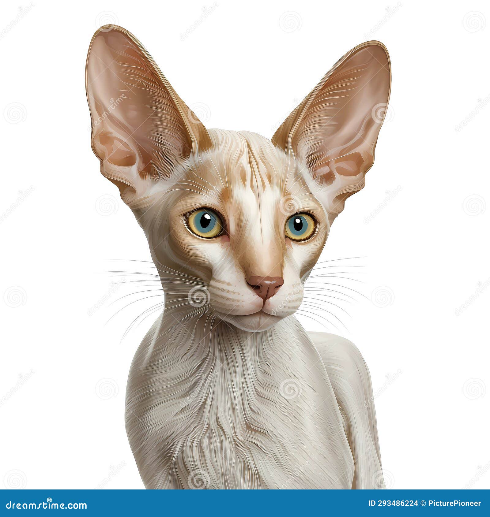 Oriental Cat Head Portrait Realistic White. Stock Illustration ...