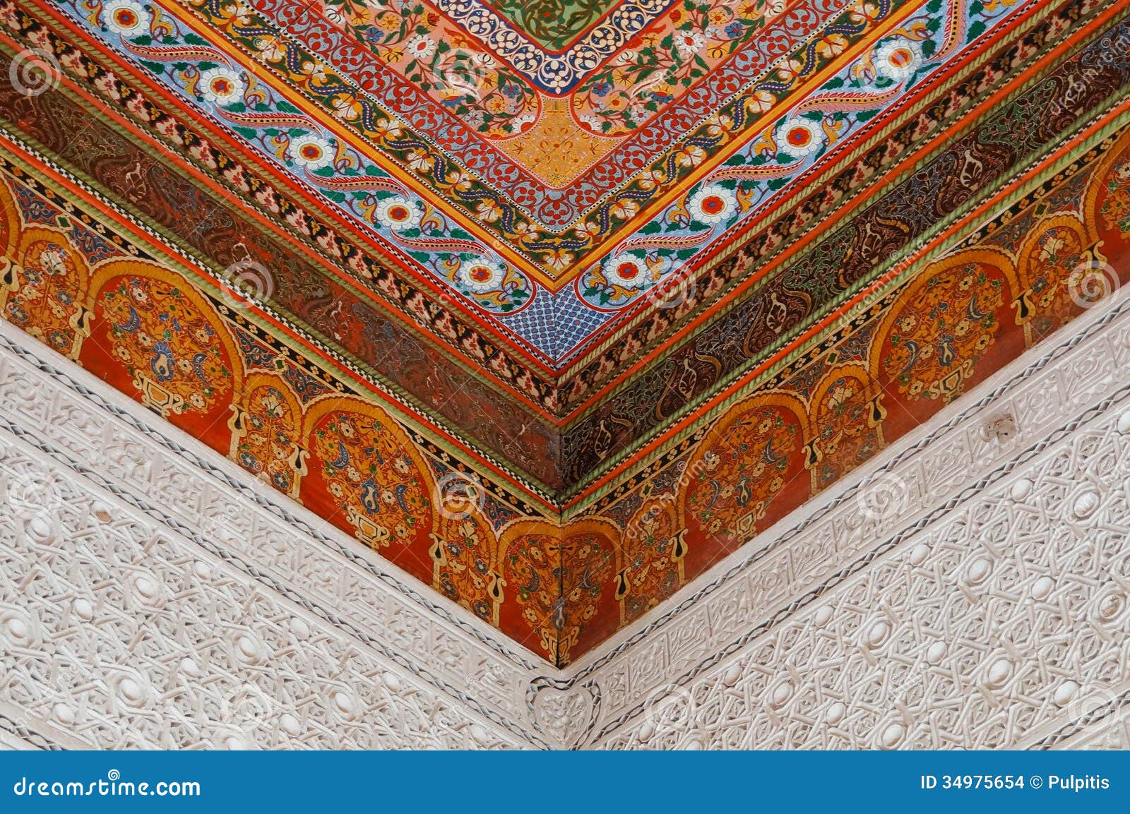 Oriental Decorative Ceiling in the Bahia Palace, Marrakech Stock Photo ...
