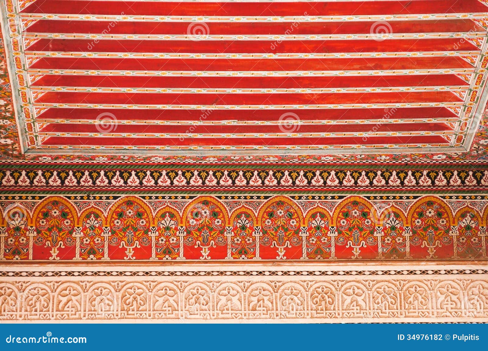 Oriental Decorative Ceiling in the Bahia Palace, Marrakech Stock Photo ...