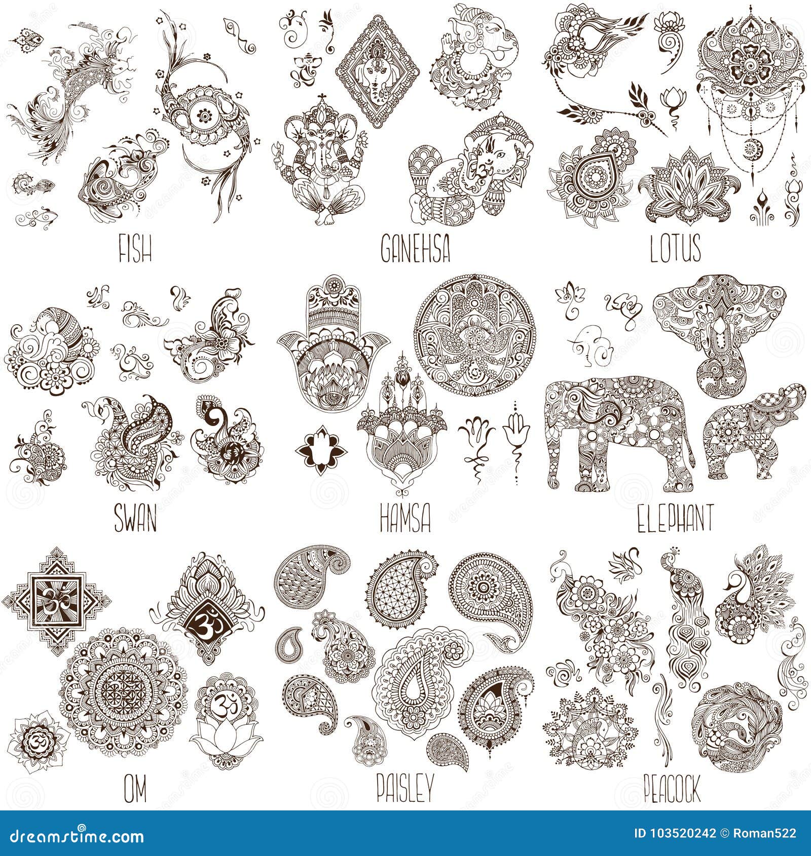 Oriental Decorative Symbols Stock Vector - Illustration of hamsa ...