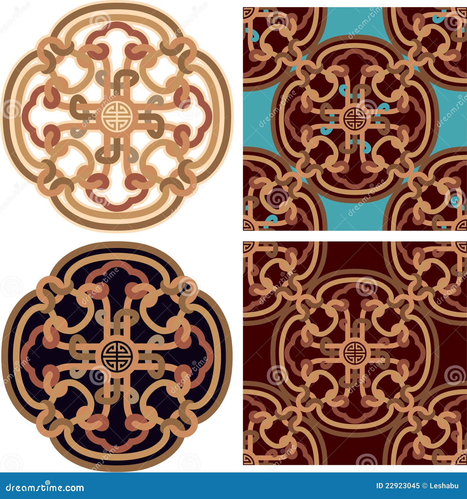 Oriental Design Element with Seamless Tile Stock Vector - Illustration ...