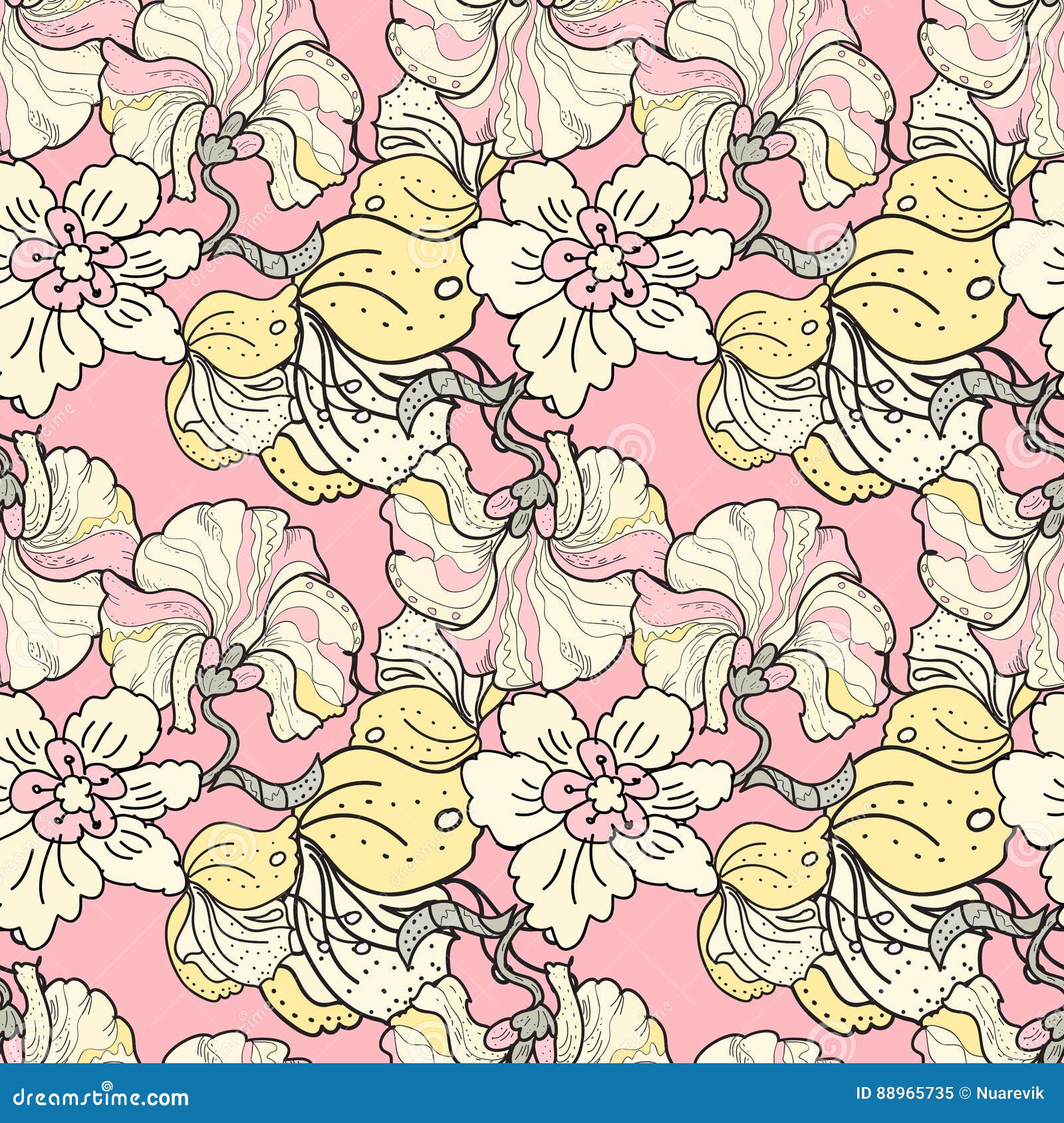 Oriental Flowers Blossom Floral Seamless Pattern Stock Illustration ...