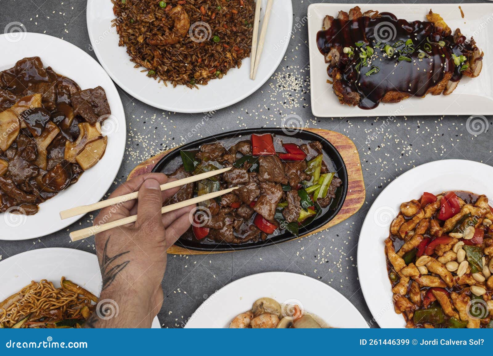 Oriental Food Table with Various Types of Chinese Food Stock Image ...