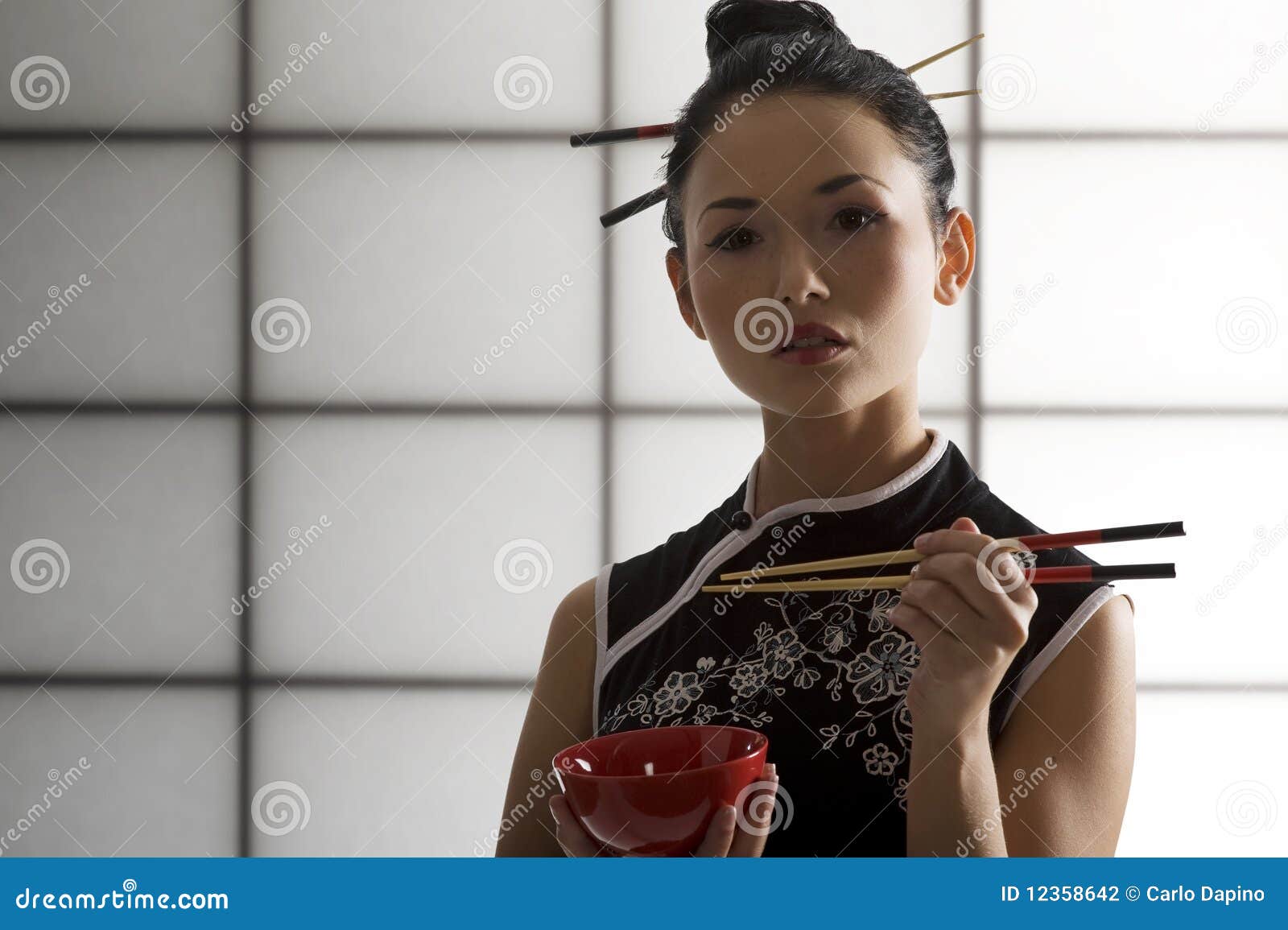 Oriental Girl with Chopstick Stock Photo - Image of cute, cheerful ...