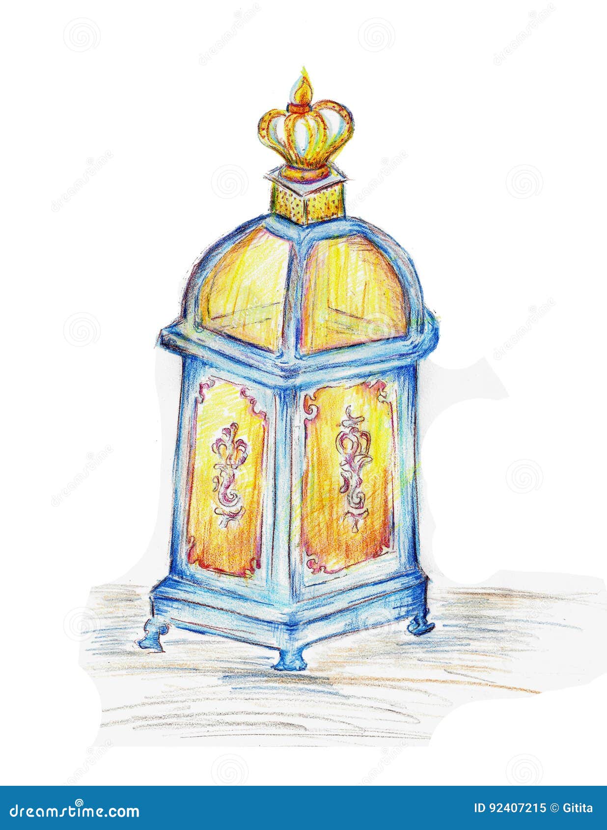 Oriental Lamp Illustration on White Background, Hand Drawing Stock ...