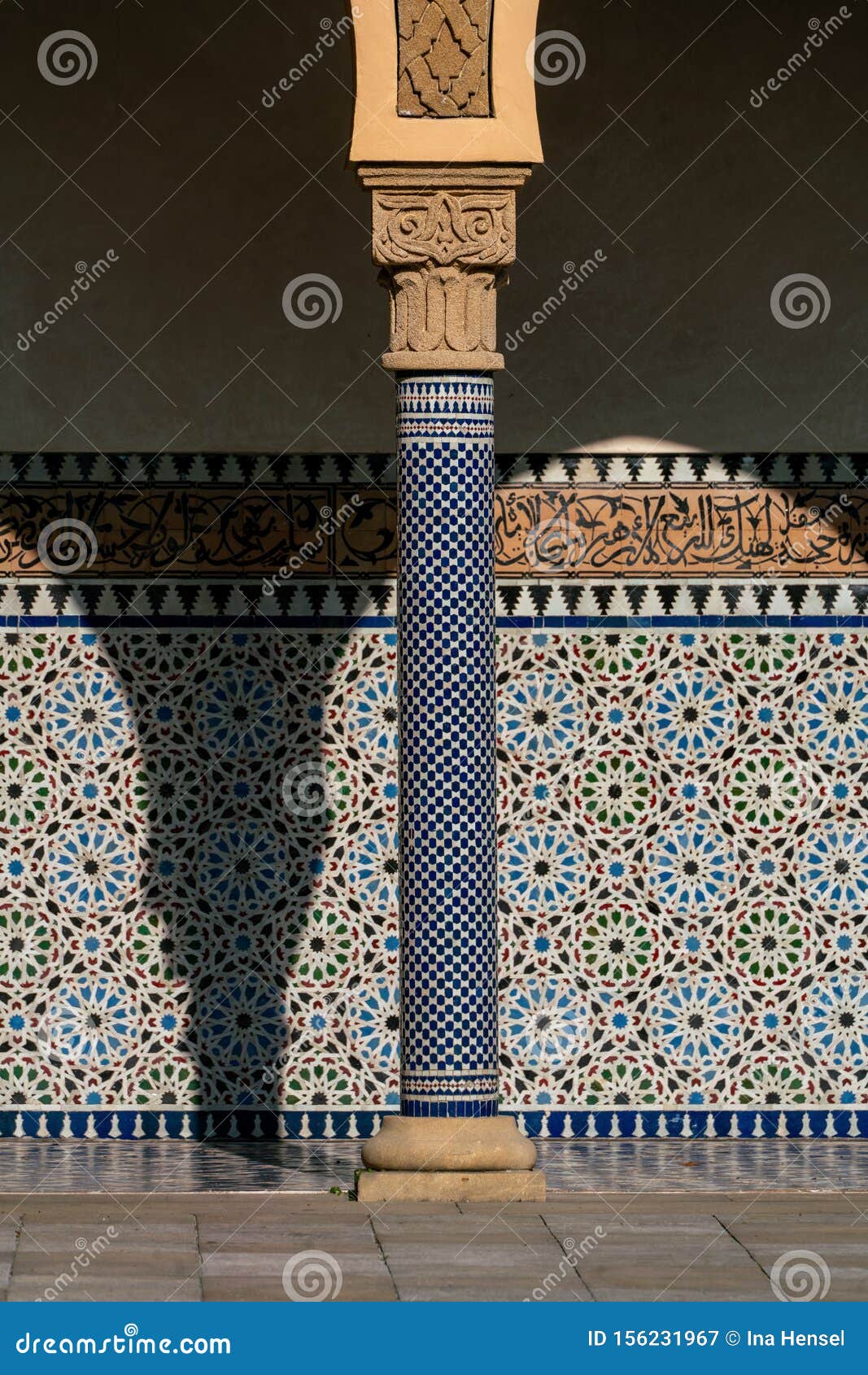Oriental Looking Columns with Blue Mosaic Pattern Stock Image - Image ...