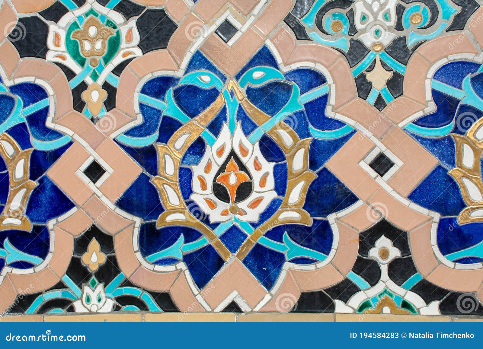 Mosaic Arabic Pattern. Oriental Ornament in Blue Colors. Stock Image ...