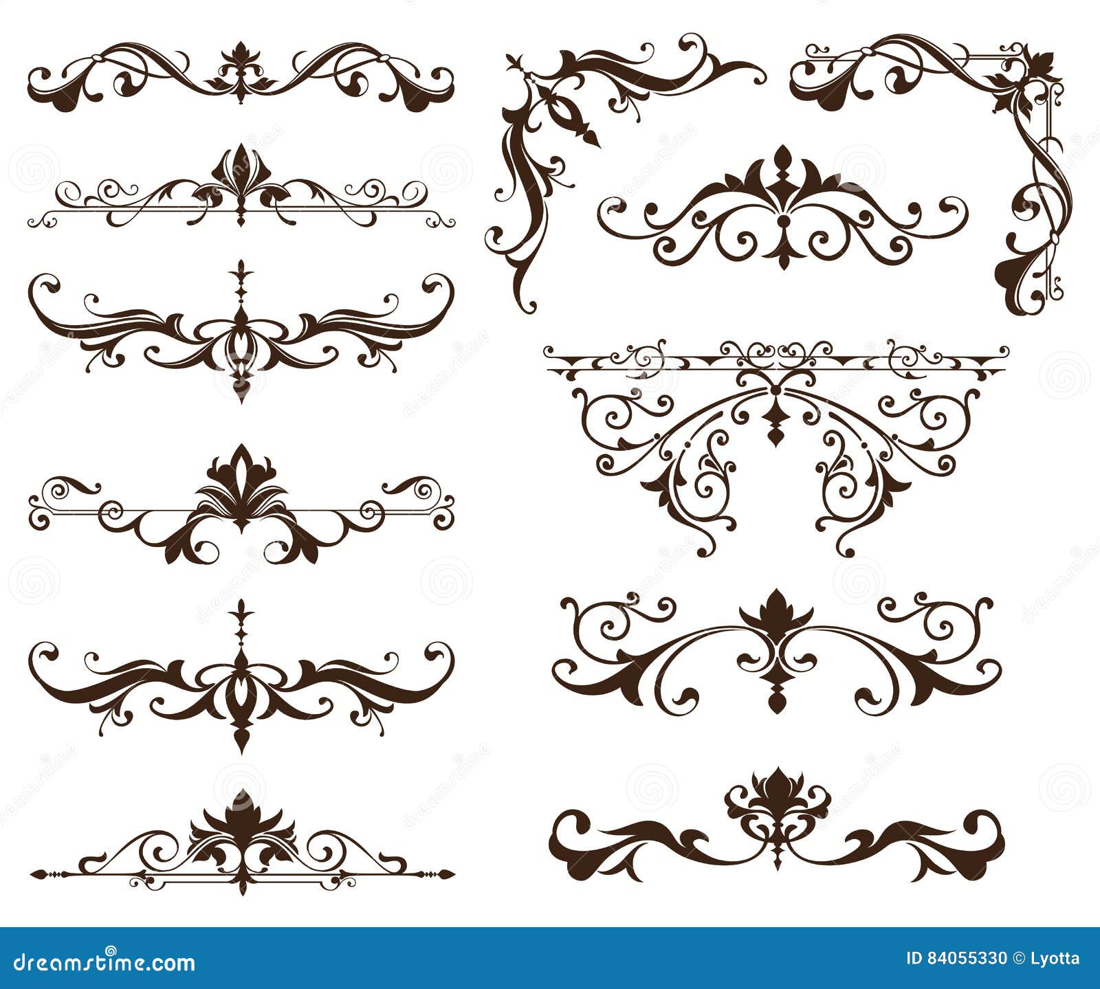 Decorative Corners And Dividers. Ornamental Curls Border, Royal ...