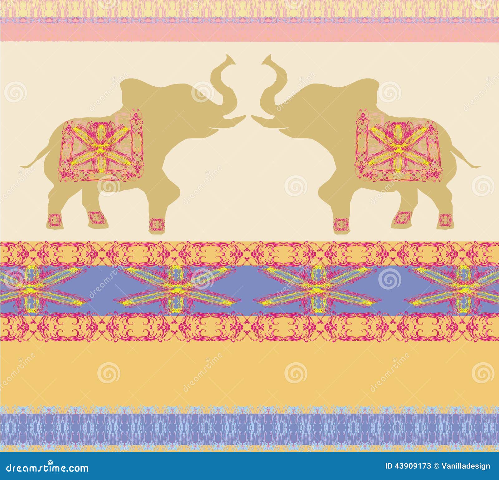 Oriental Pattern with Elephants Stock Vector - Illustration of element ...